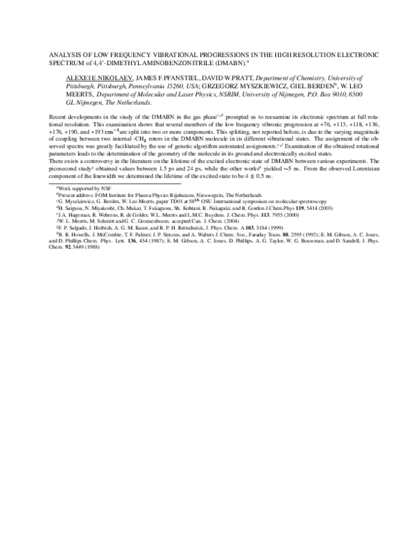 (PDF) ANALYSIS OF LOW FREQUENCY VIBRATIONAL PROGRESSIONS IN THE HIGH ...