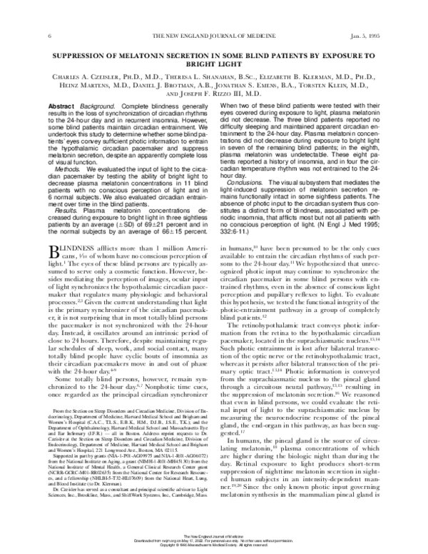 (PDF) Suppression of Melatonin Secretion in Some Blind Patients by ...