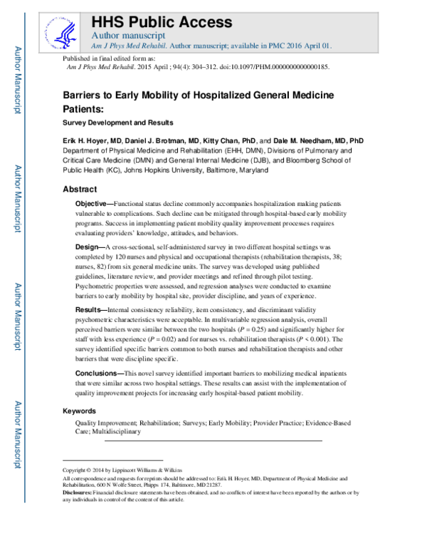 (PDF) Barriers to early mobility of hospitalized general medicine ...