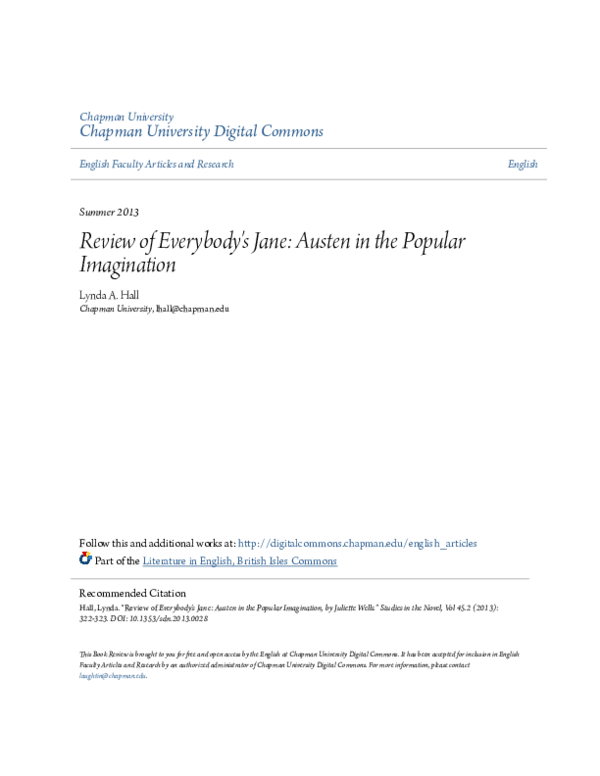 (PDF) Everybody’s Jane: Austen in the Popular Imagination by Juliette Wells