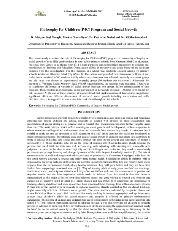 (PDF) Philosophy for Children (P4C) Program and Social Growth