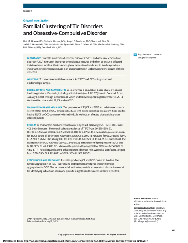 (PDF) Familial Clustering of Tic Disorders and Obsessive-Compulsive ...