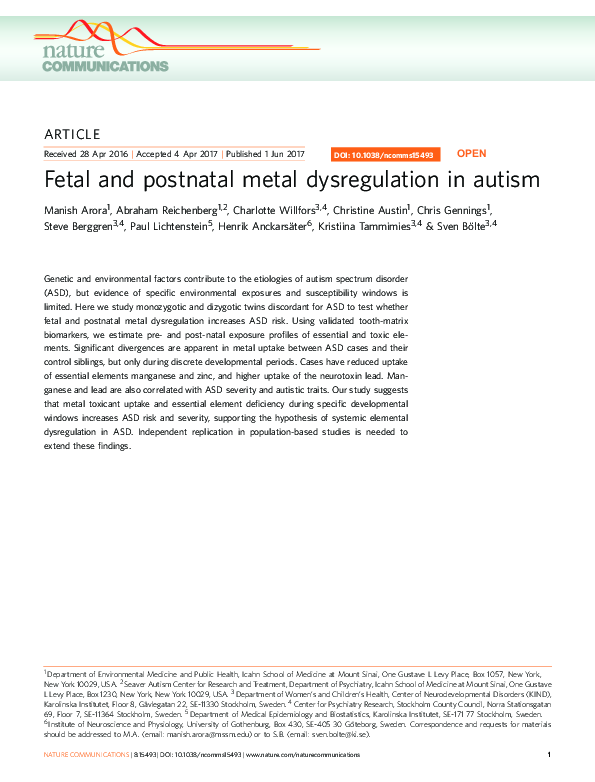(PDF) Fetal and postnatal metal dysregulation in autism