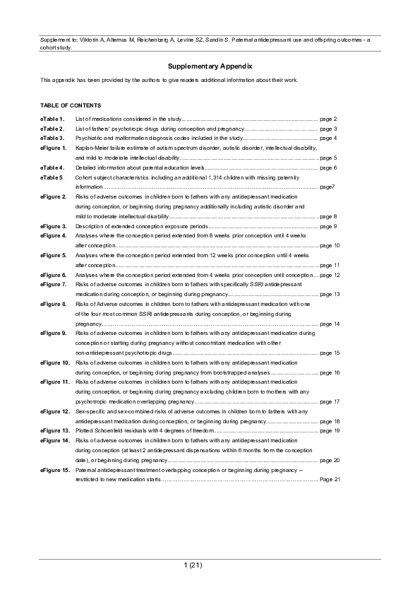(PDF) Paternal use of antidepressants and offspring outcomes in Sweden ...
