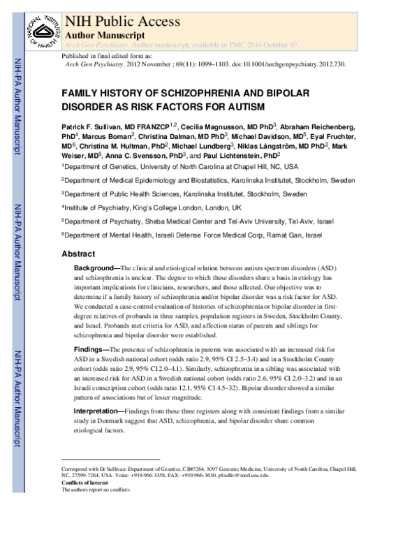(PDF) Family History of Schizophrenia and Bipolar Disorder as Risk ...
