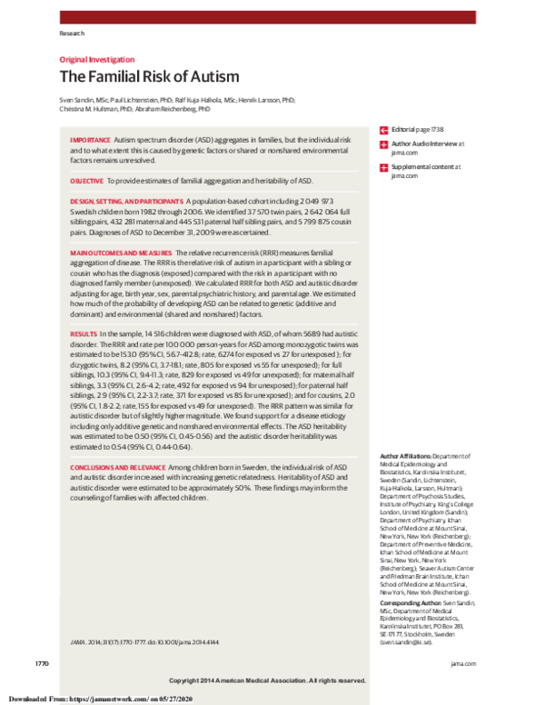 (PDF) The Familial Risk of Autism