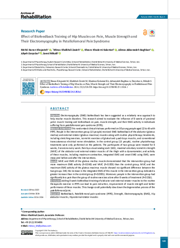 (PDF) Effect of Biofeedback Training of Hip Muscles on Pain, Muscle ...