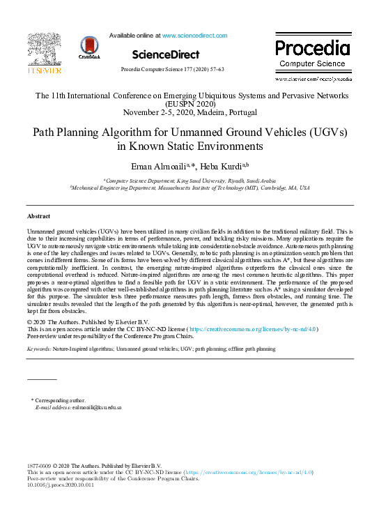 (PDF) Path Planning Algorithm for Unmanned Ground Vehicles (UGVs) in ...