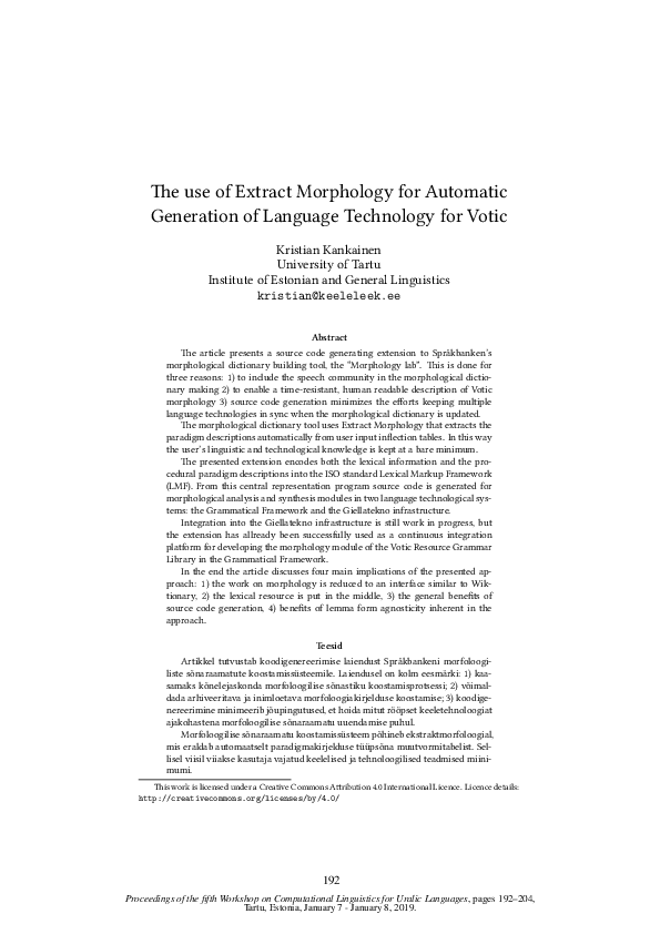 (PDF) The use of Extract Morphology for Automatic Generation of ...