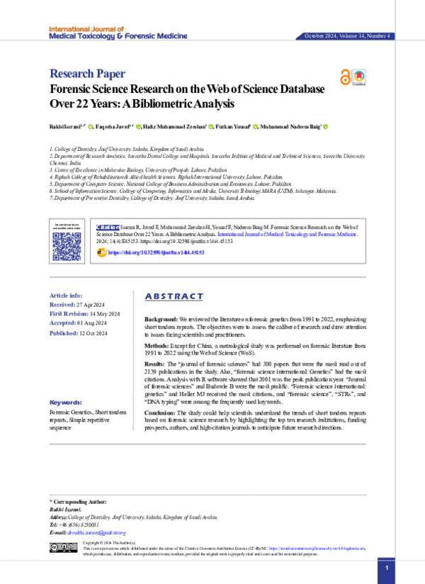 (PDF) Forensic Science Research on the Web of Science Database Over 22 ...