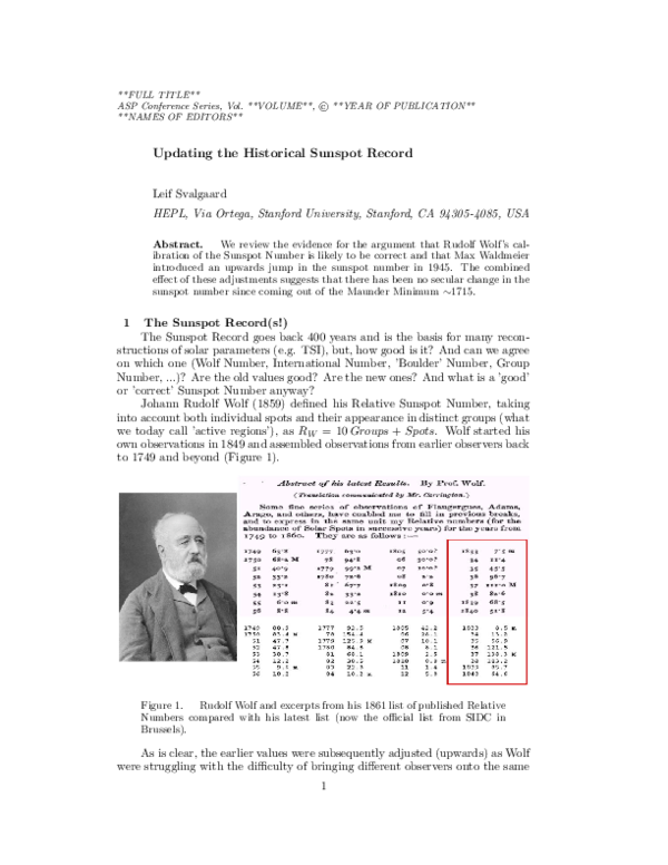 (PDF) Updating the Historical Sunspot Record | L. Svalgaard - Academia.edu