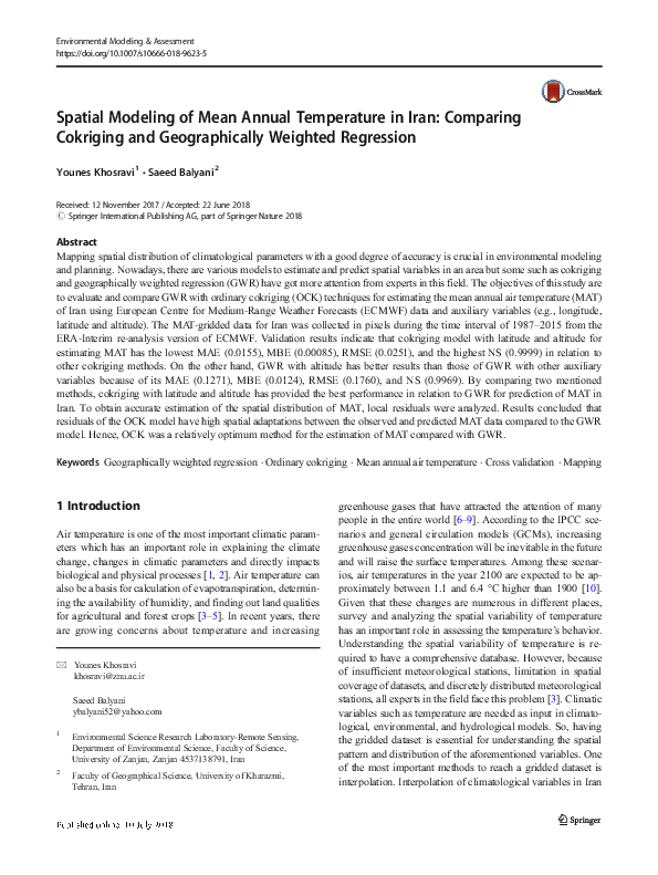 (PDF) Spatial Modeling of Mean Annual Temperature in Iran: Comparing Cokriging and ...
