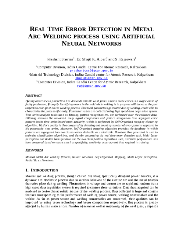 (PDF) Real time error detection in metal arc welding process using Artificial Neural Netwroks