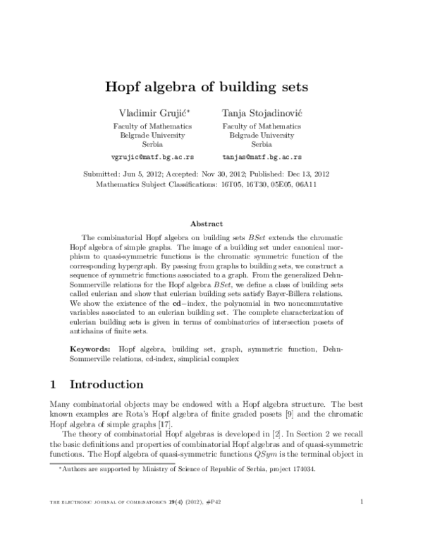 (PDF) Hopf Algebra of Building Sets