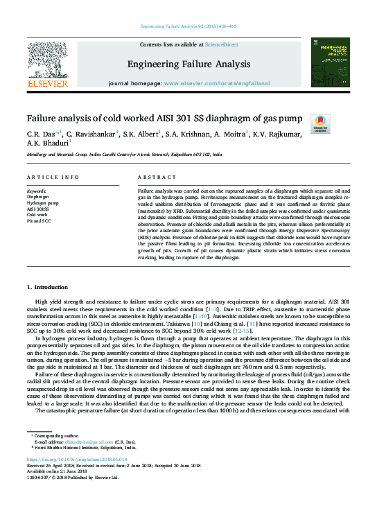 (PDF) Failure analysis of cold worked AISI 301 SS diaphragm of gas pump