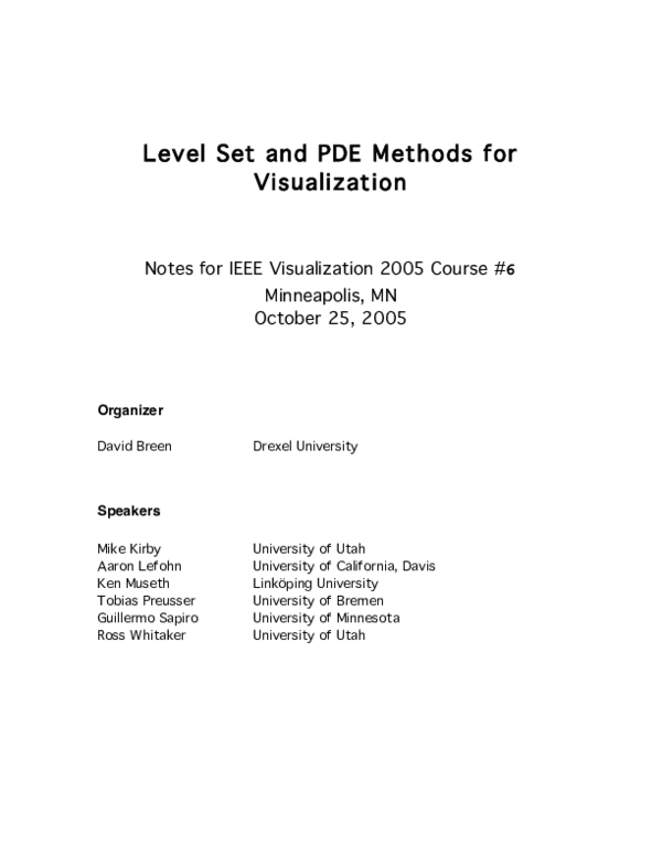 (PDF) Level Set and PDE Methods for Visualization