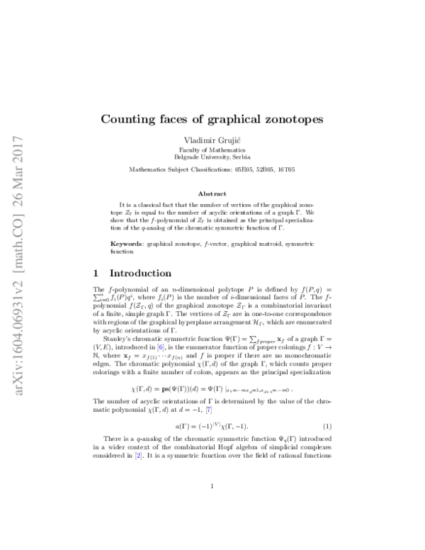 (PDF) Counting faces of graphical zonotopes | Vladimir Grujić - Academia.edu