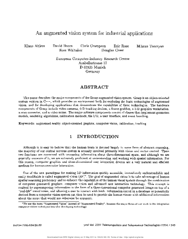 (PDF) Augmented vision system for industrial applications