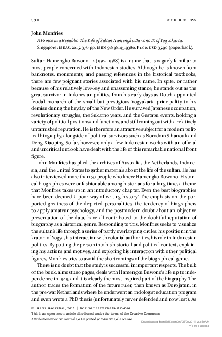 (PDF) A Prince in a Republic. The Life of Sultan Hamengku Buwono IX of ...