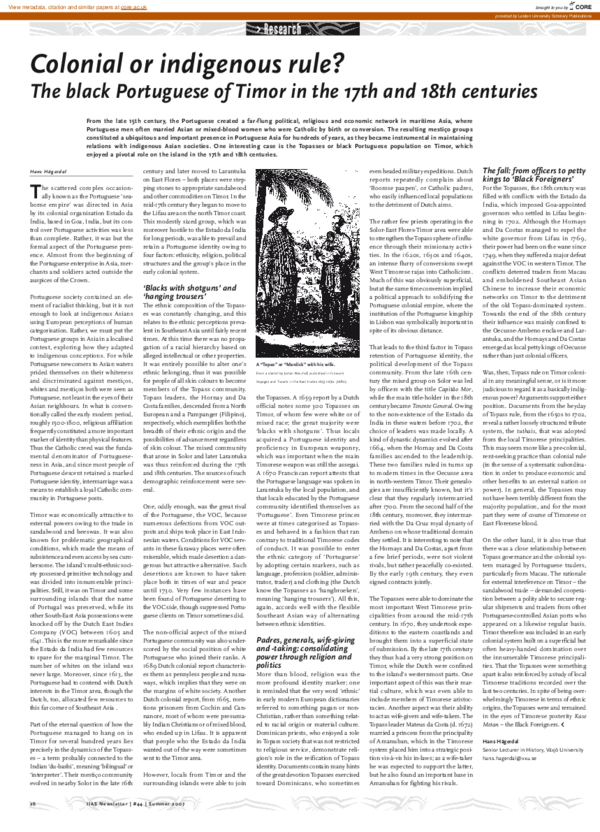 (PDF) Colonial or indigenous rule? The black Portuguese of Timor in the ...