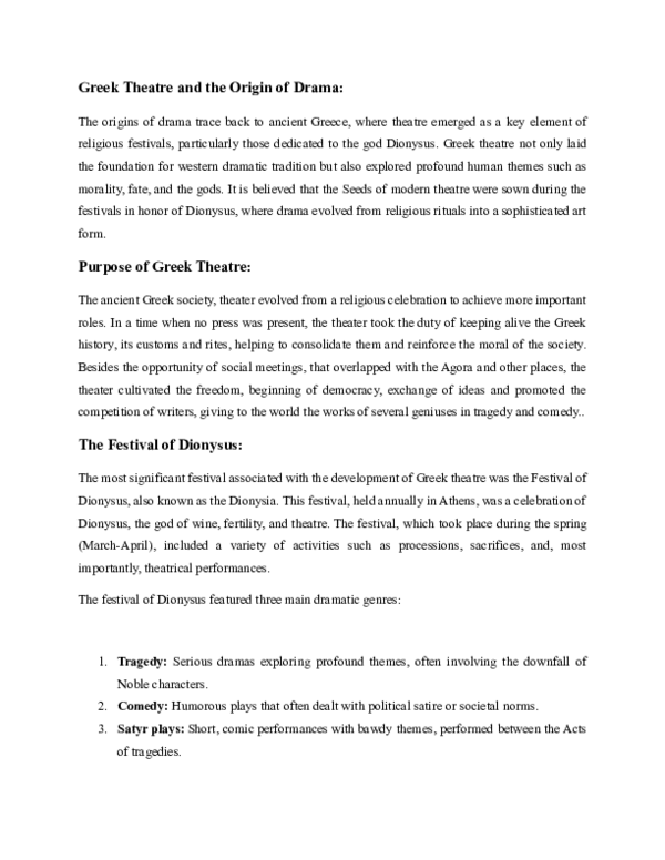 (PDF) Greek Theatre and the Origin of Drama