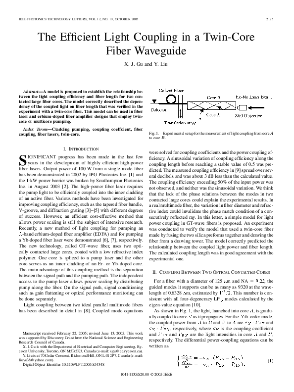 (PDF) The efficient light coupling in a twin-core fiber waveguide