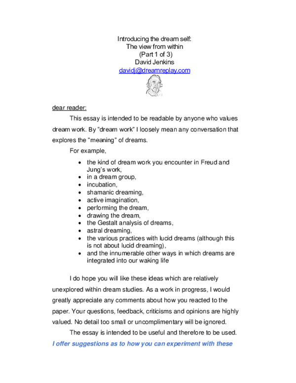 (PDF) Introducing the dream self: The view from within (Part 1 of 3