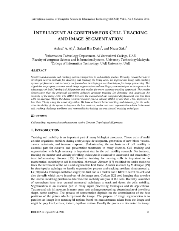 (PDF) Intelligent Algorithms for Cell Tracking and Image Segmentation