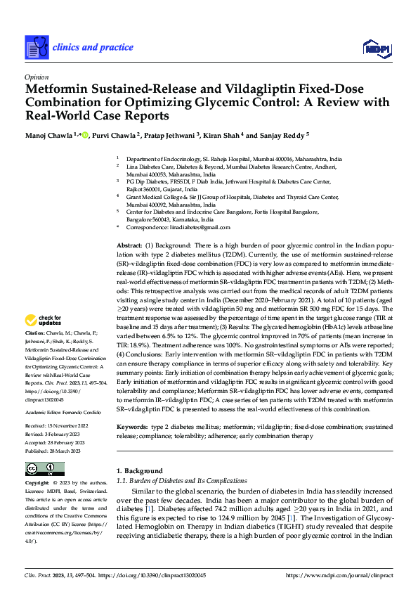 Pdf Metformin Sustained Release And Vildagliptin Fixed Dose Combination For Optimizing