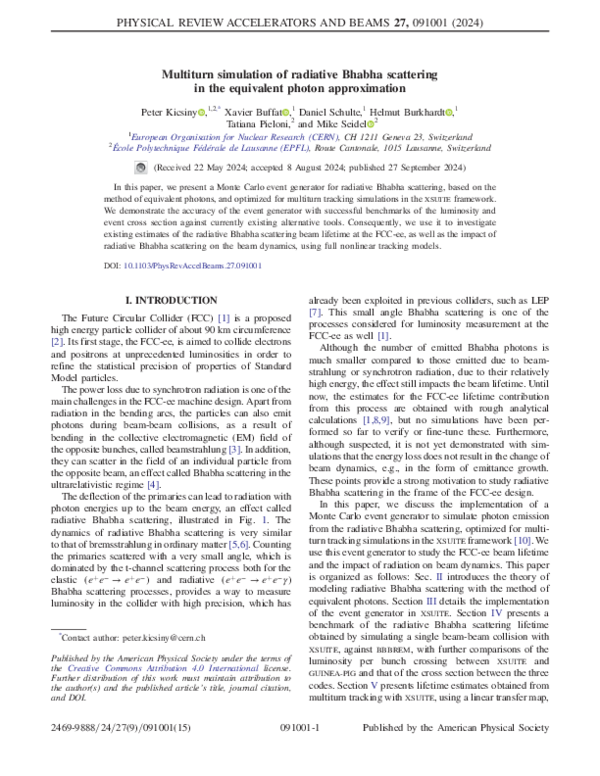 (PDF) Multiturn simulation of radiative Bhabha scattering in the equivalent photon approximation
