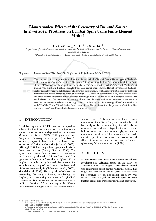 (PDF) Biomechanical Effects of the Geometry of Ball-and-Socket Intervertebral Prosthesis on ...