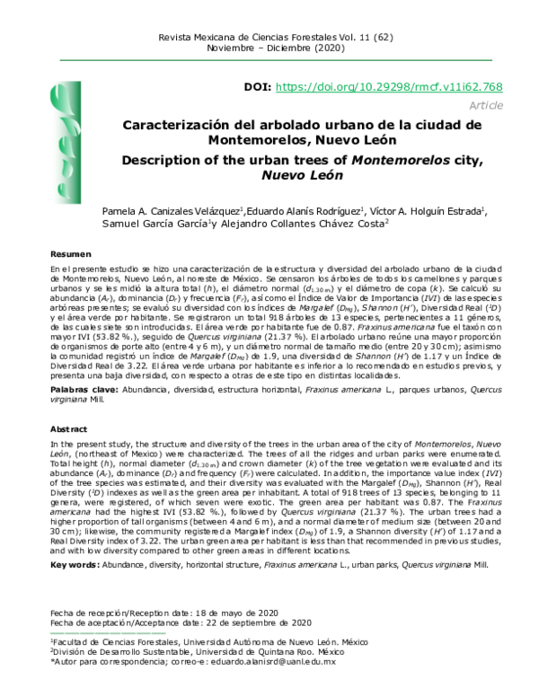 (PDF) Caracterización del arbolado urbano de la ciudad de Montemorelos ...