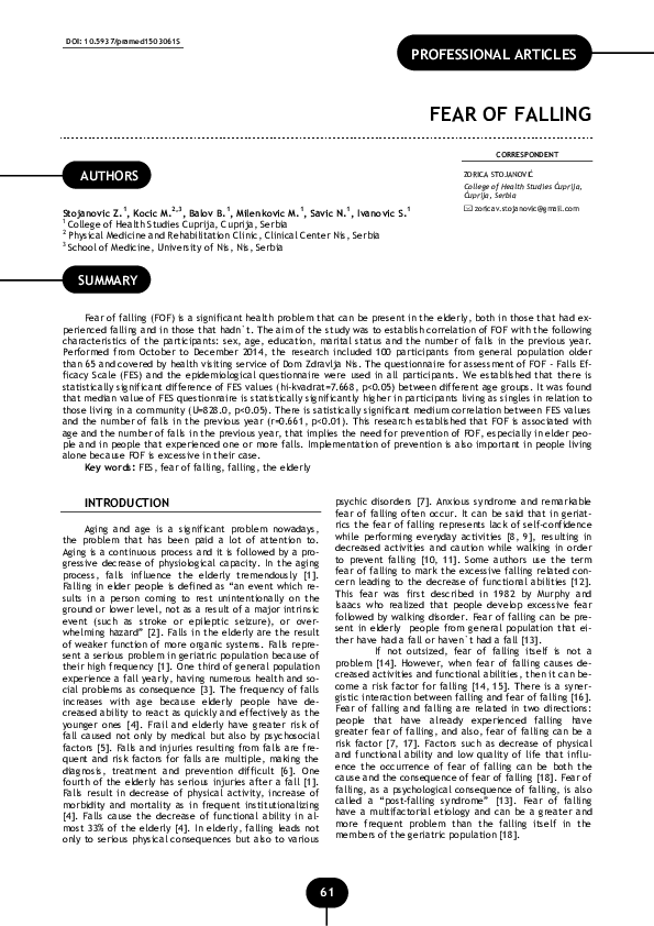 (PDF) Fear of falling