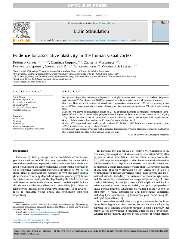 (PDF) Evidence for associative plasticity in the human visual cortex