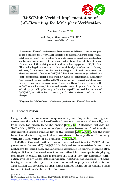 (PDF) VeSCMul: Verified Implementation of S-C-Rewriting for Multiplier Verification