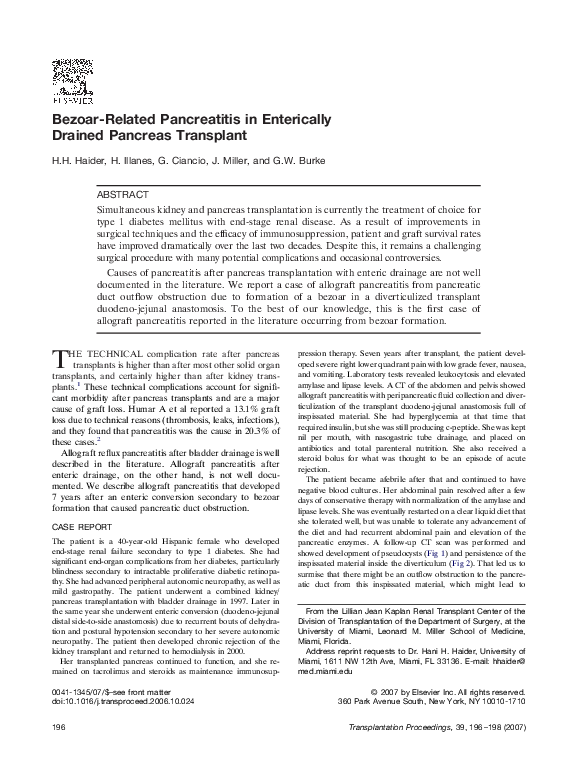 (PDF) Bezoar-Related Pancreatitis in Enterically Drained Pancreas ...