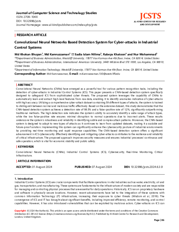 Pdf Convolutional Neural Networks Based Detection System For Cyber Attacks In Industrial
