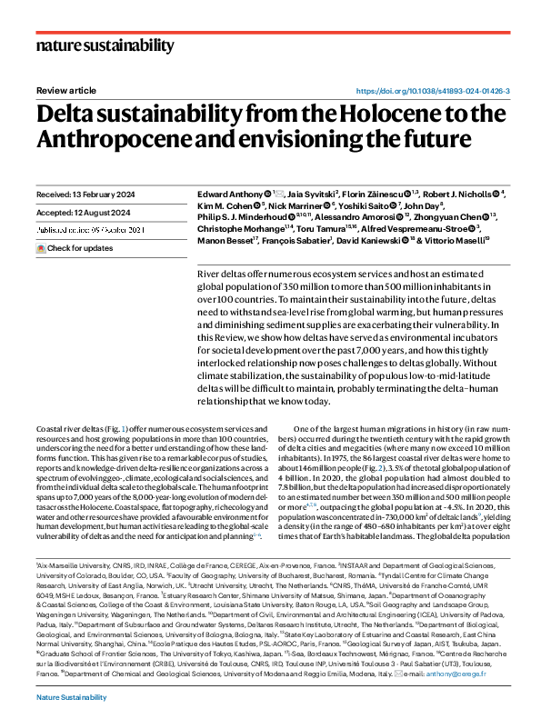 (PDF) Delta sustainability from the Holocene to the Anthropocene and ...