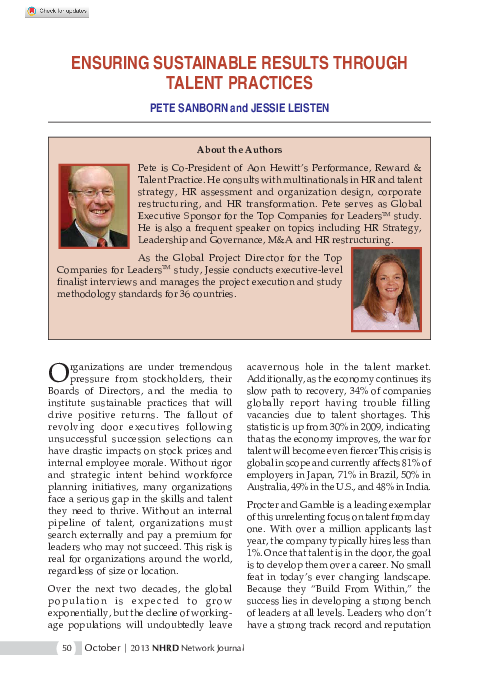 (PDF) Ensuring sustainable results through talent practices