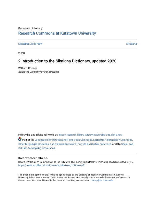 (PDF) 2 Introduction to the Sikaiana Dictionary, updated 2020
