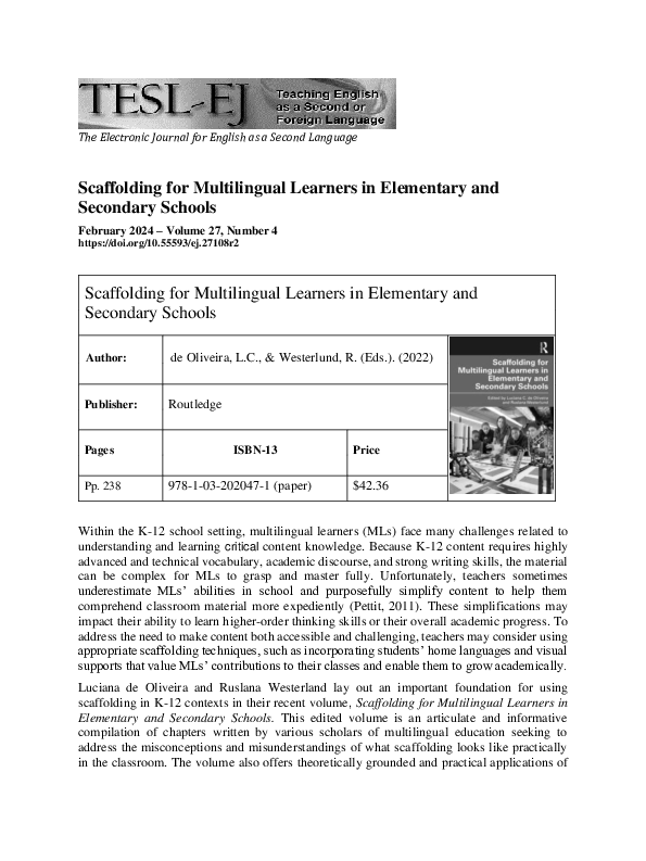 (PDF) Scaffolding for Multilingual Learners in Elementary and Secondary ...
