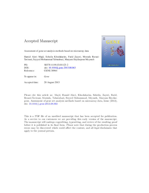 Pdf Assessment Of Gene Set Analysis Methods Based On Microarray Data 1796