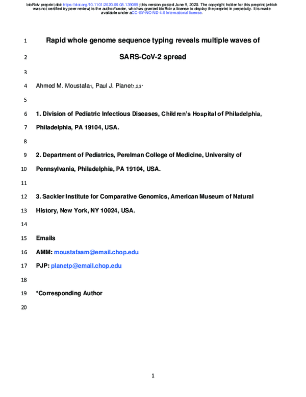 (PDF) Rapid whole genome sequence typing reveals multiple waves of SARS-CoV-2 spread