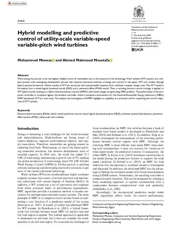 (PDF) Hybrid modelling and predictive control of utility-scale variable ...