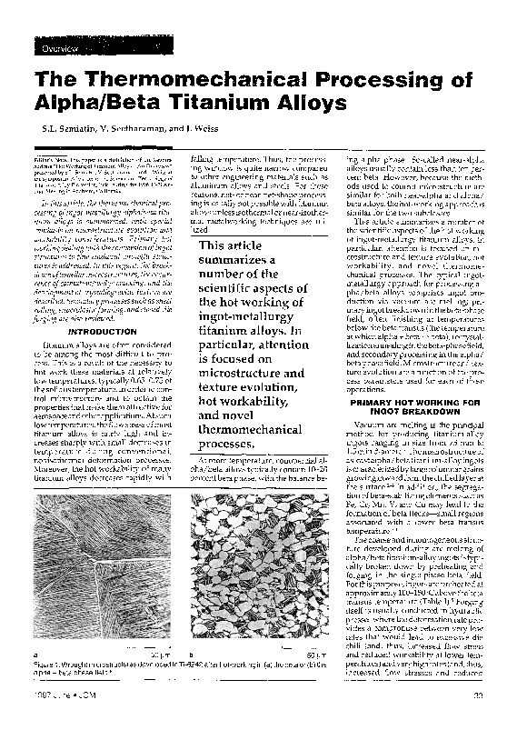 (PDF) The thermomechanical processing of alpha/beta titanium alloys
