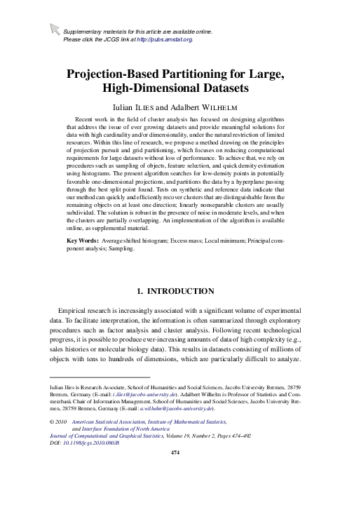 (PDF) Projection-Based Partitioning for Large, High-Dimensional Datasets