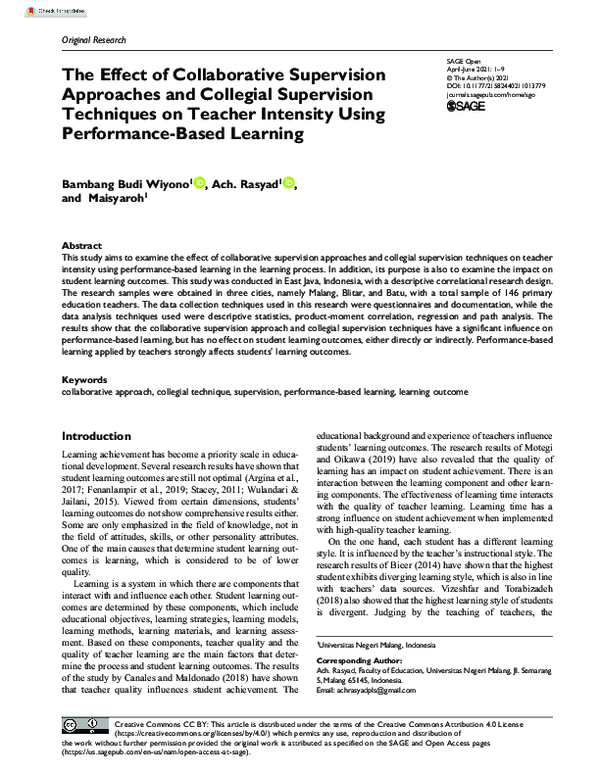 (PDF) The Effect of Collaborative Supervision Approaches and Collegial Supervision Techniques on ...