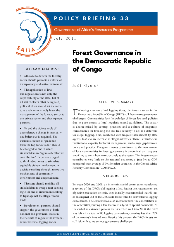 (PDF) Forest Governance in the Democratic Republic of Congo