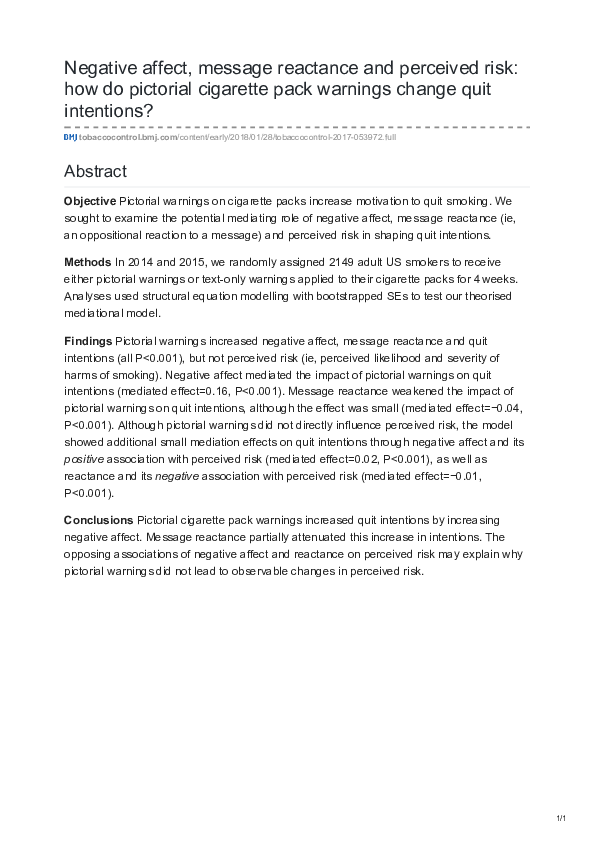 (PDF) Negative affect, message reactance and perceived risk: how do ...