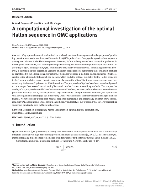 (PDF) A computational investigation of the optimal Halton sequence in ...